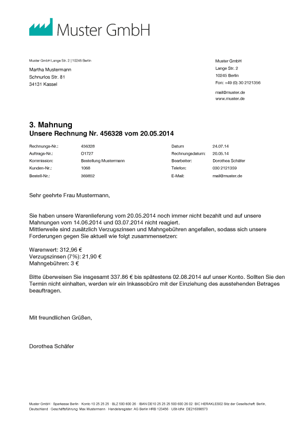 Mahnungsvorlage zum kostenlosen download | weclapp ®️