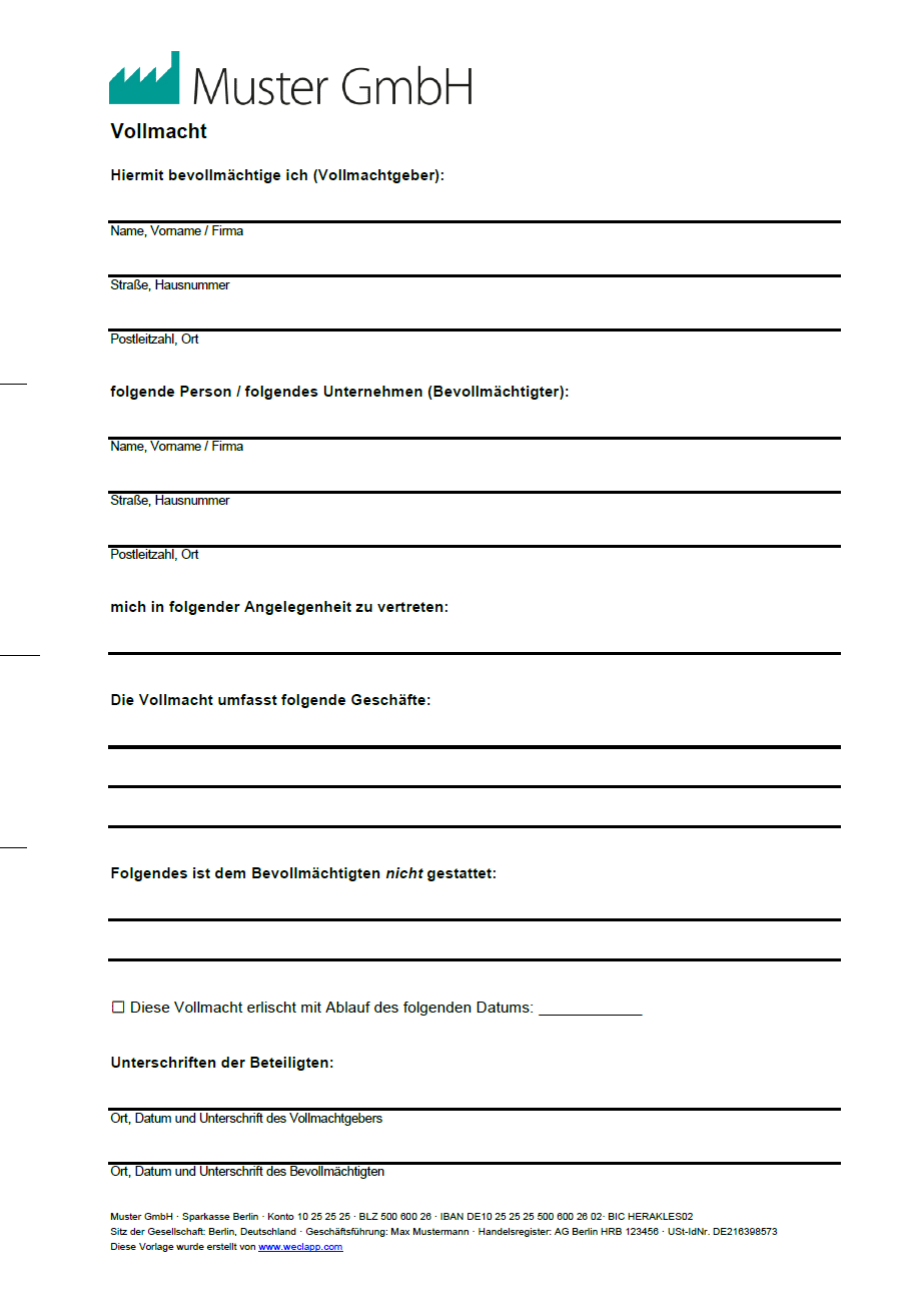 Vollmacht Vorlage - kostenlos downloaden I weclapp ®️